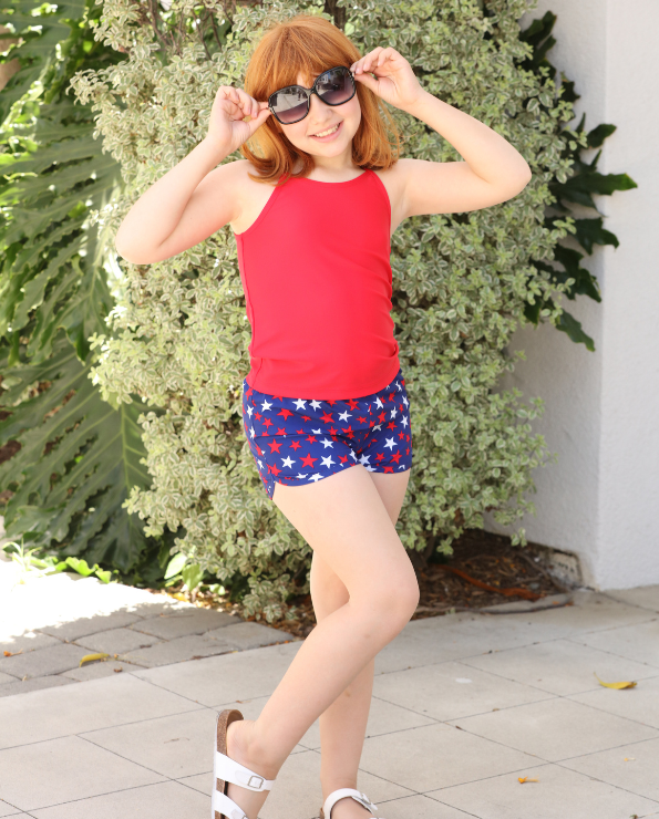 Girls UPF 50+ Recycled Poly Printed Swim Trunks | Pokadots Red - City ...